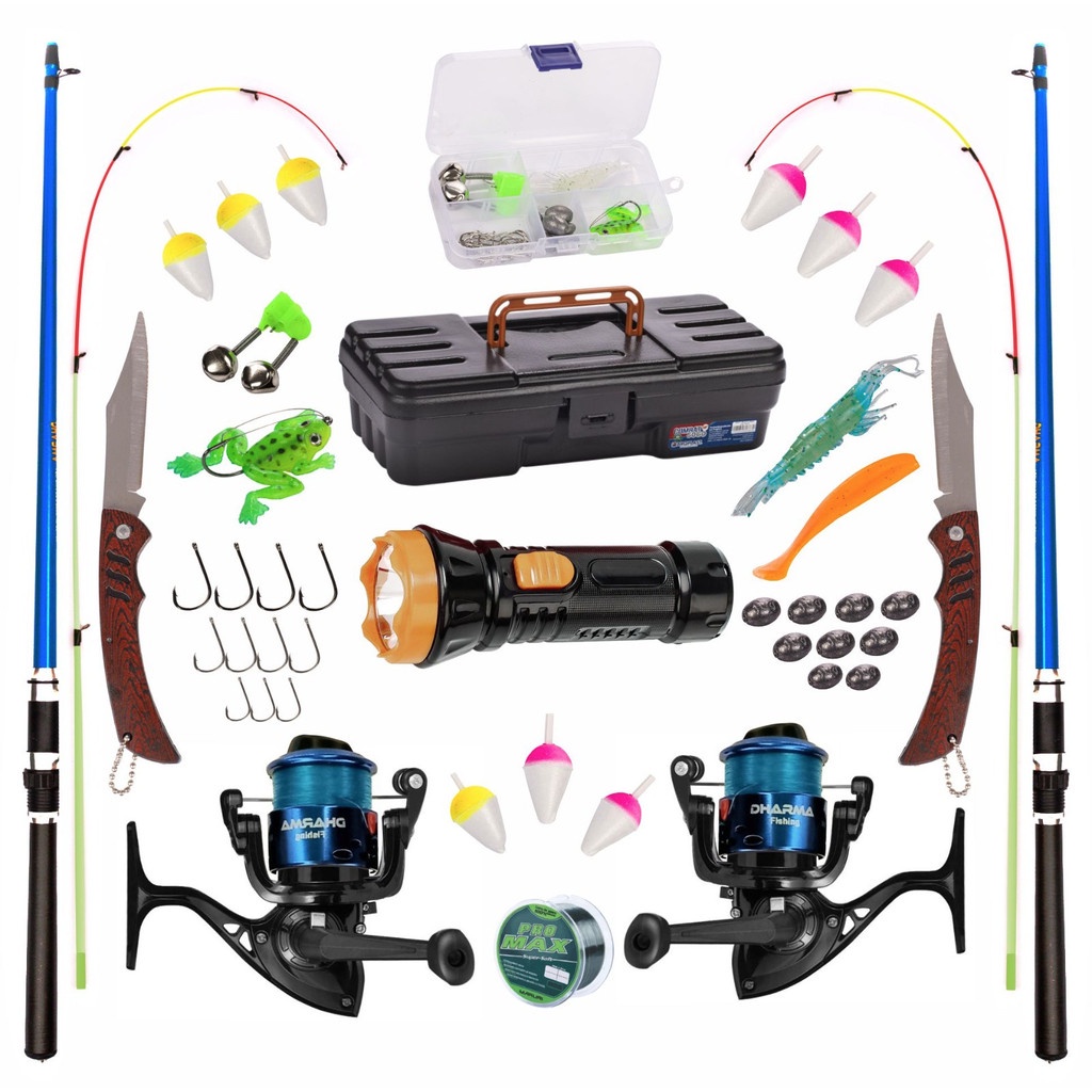 18 KIT DE PESCA COMPLETO 10KG C/ 2 VARAS FLEXIVEIS + 2 MOLINETES ...