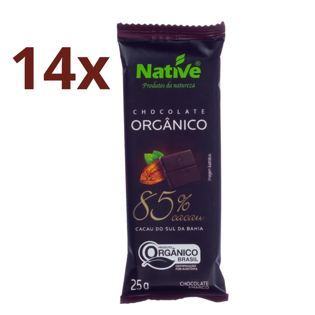 Kit 14 Chocolates Orgânico Native 85% Cacau de 25g | Shopee Brasil