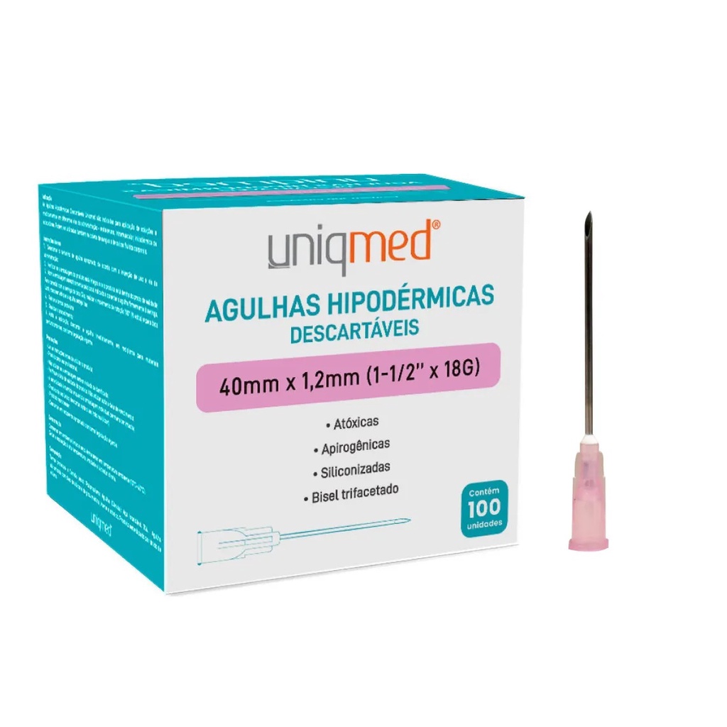 AGULHA HIPODERMICA 18G 40X12 (40X1,2mm) - CAIXA COM 100 UNIDADES ...