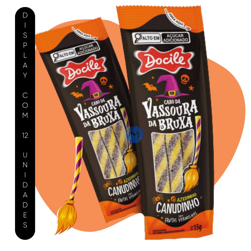 Bala Canudinho Vassoura da Bruxa Halloween Docile 12 unidades de 15g ...