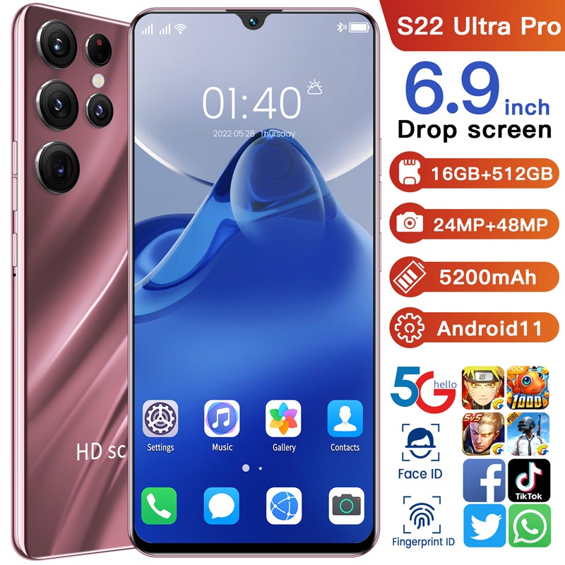 Celular 2023 Novo HTM S22 Ultra Smartphone De 5,8 Polegadas 8GB + 256GB 5000mAh Versão Global ...