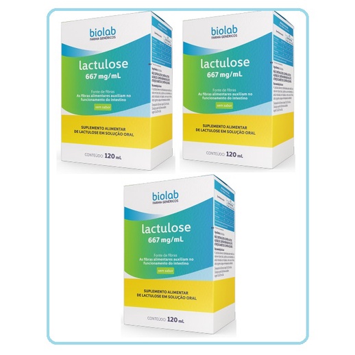 Kit 3 Suplemento Lactulose Sem Sabor Com 120ml - Biolab | Shopee Brasil