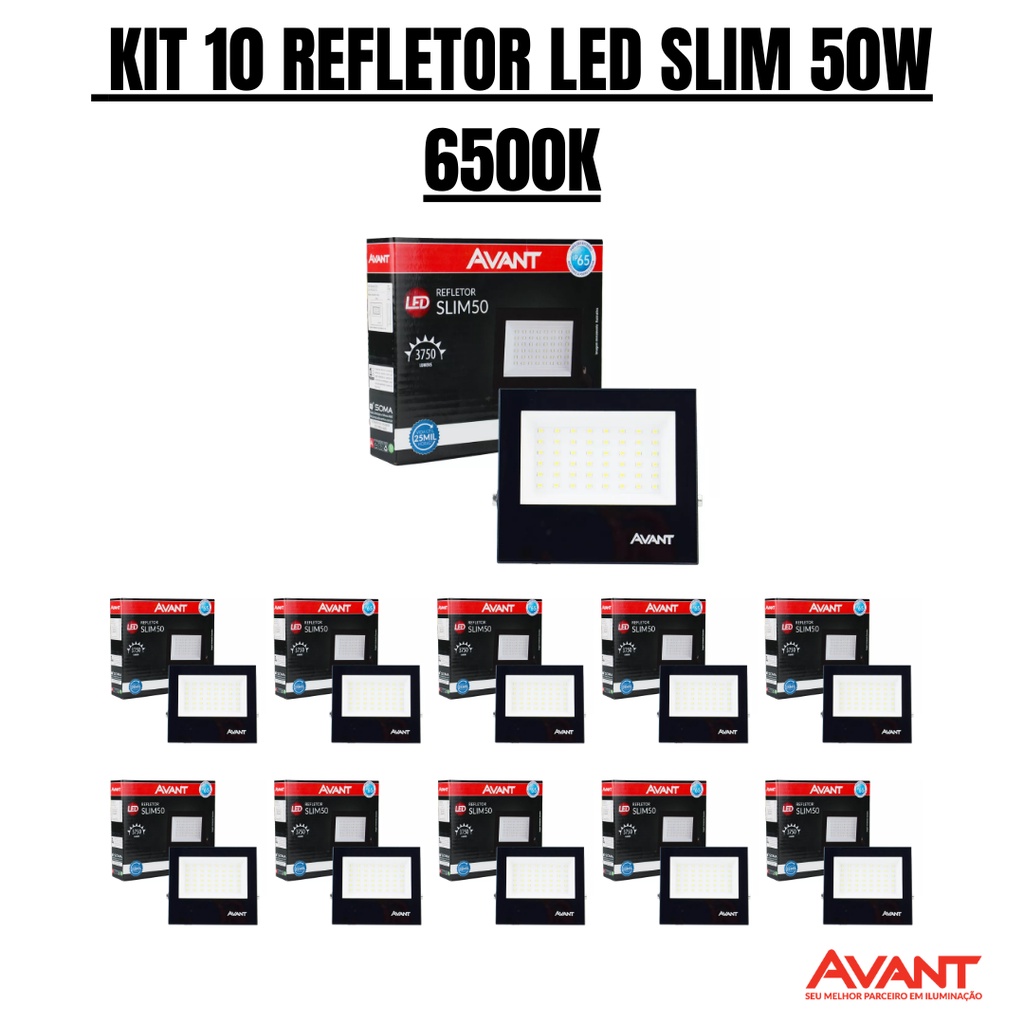 KIT 10 Refletor Avant Holofote Led 50w Luz Branca 6500k Ip65 | Shopee Brasil