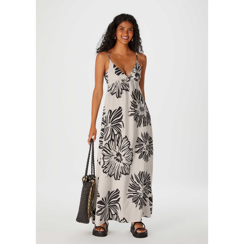 Vestido Longo Decote Profundo Estampado Hering | Shopee Brasil