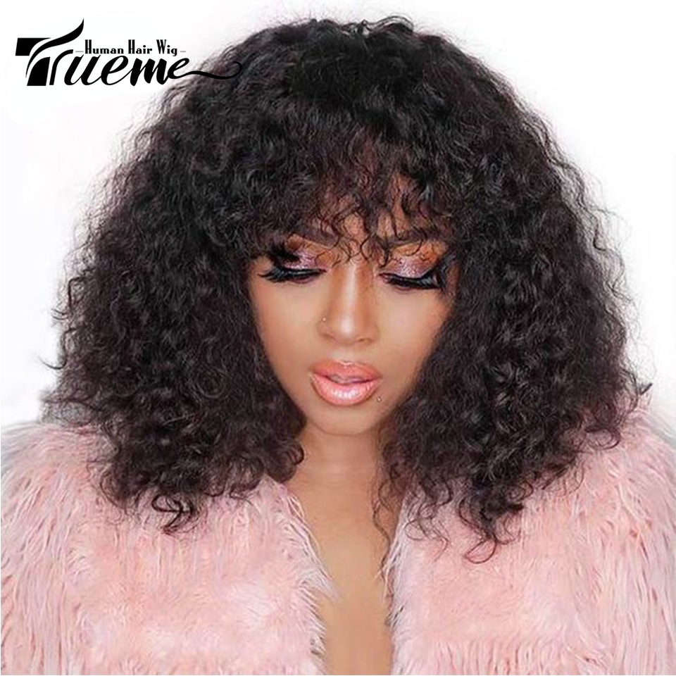 Trueme Curly Pixie Cut Bob Perucas De Cabelo Humano Brasileiro Com Bang ...