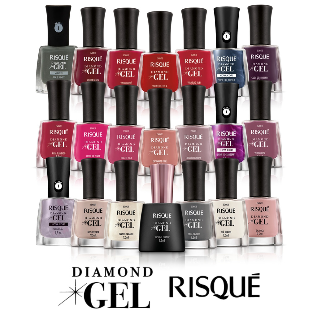 Kit 20 Esmaltes Diamond Gel Risque Atacado Manicure Cores Diversas ...
