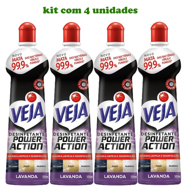 Kit C/4 Desinfetante Veja Power Action Lavanda 500ml | Shopee Brasil