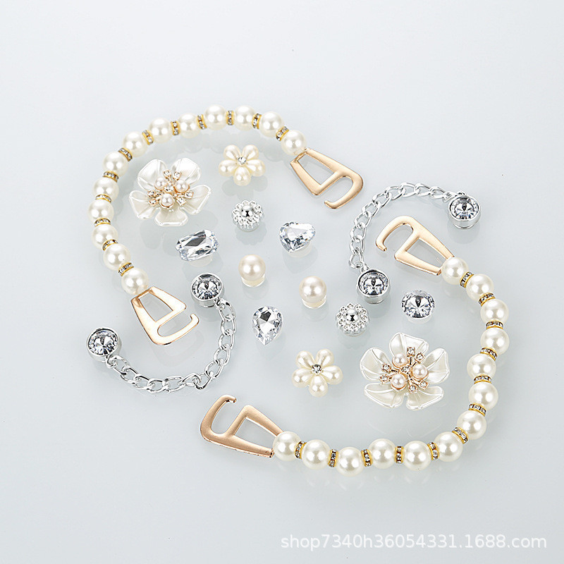 Crocs Jibbitz DIY Acessórios 3D Strass Flor Branca Pérola Corrente ...