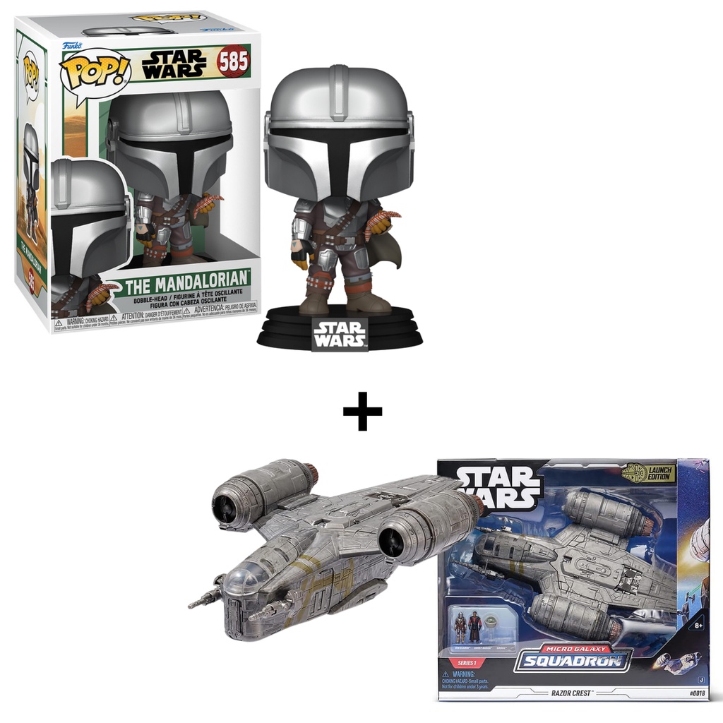 Funko Pop Mandalorian 585 com Nave Micro Galaxy Razor Crest 3443 ...