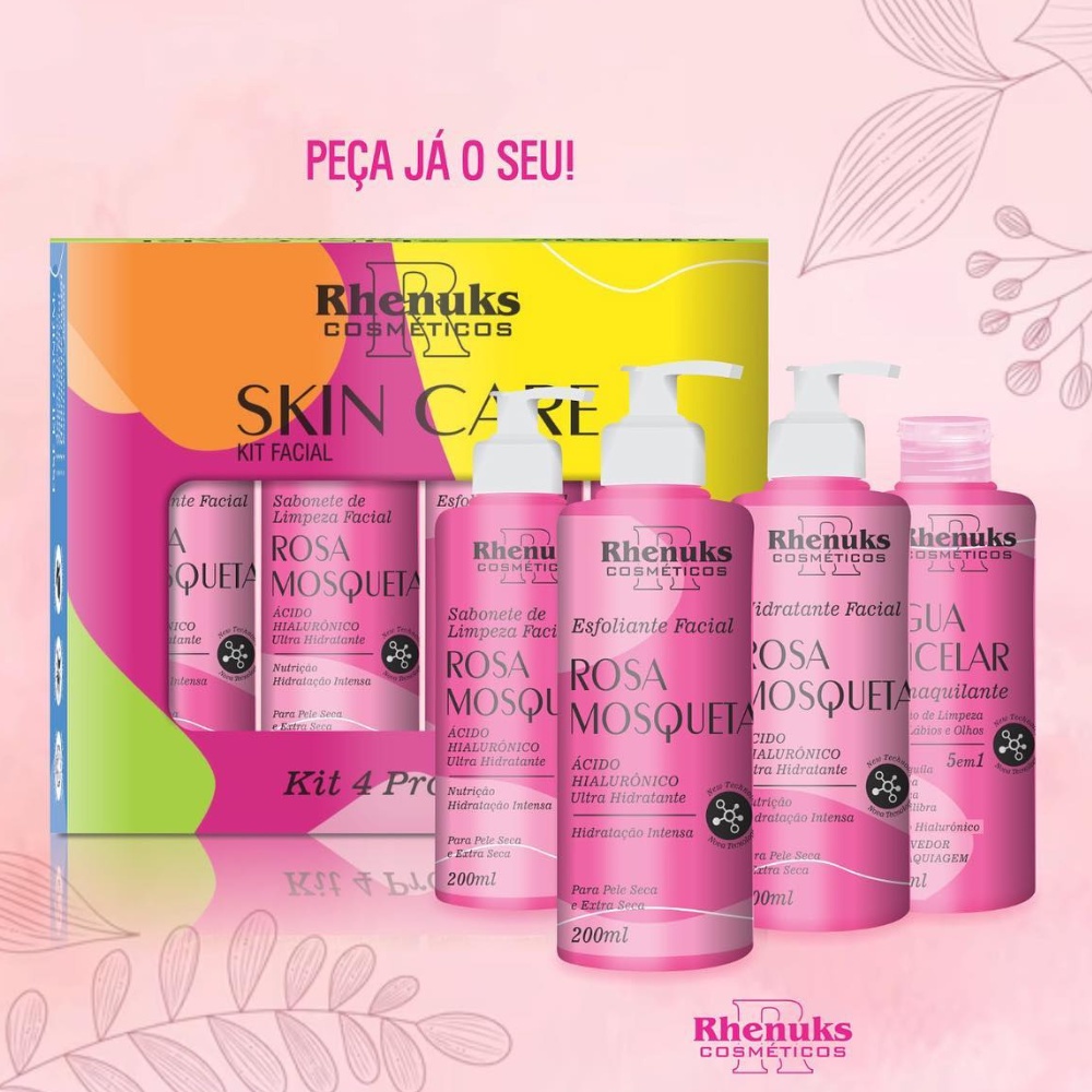 Kit Skin Care Facial Rosa Mosqueta para Tratamento de Pele Rhenuks - 4 Produtos Faciais para ...