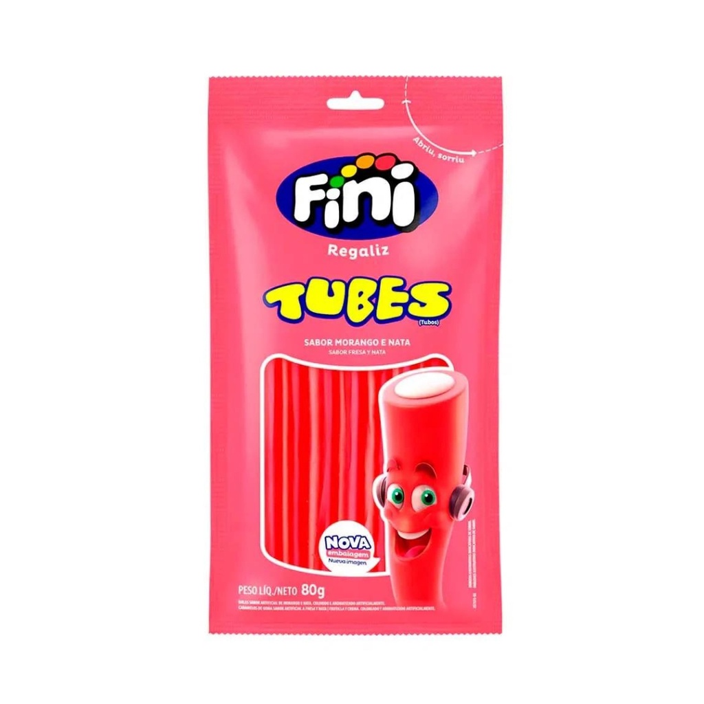 Fini Regaliz Tubinho Morango Bala Gelatina Guloseima 80g | Shopee Brasil
