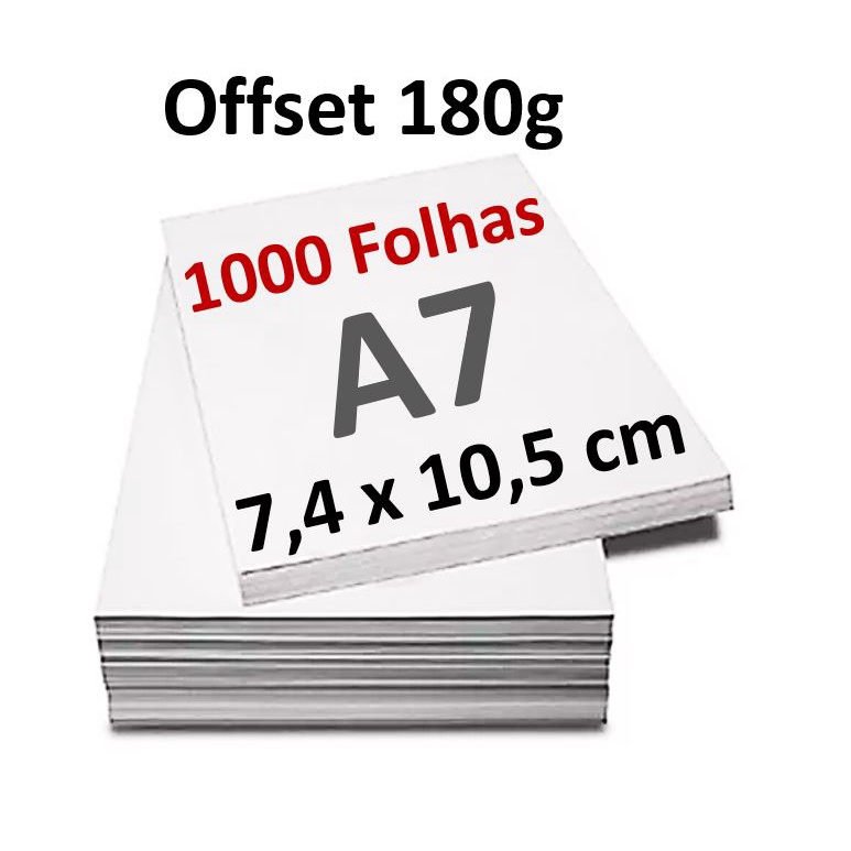 Papel Offset 180g - A7 ( 7,4 x 10,5 cm) - Pacote 1000 folhas | Shopee Brasil