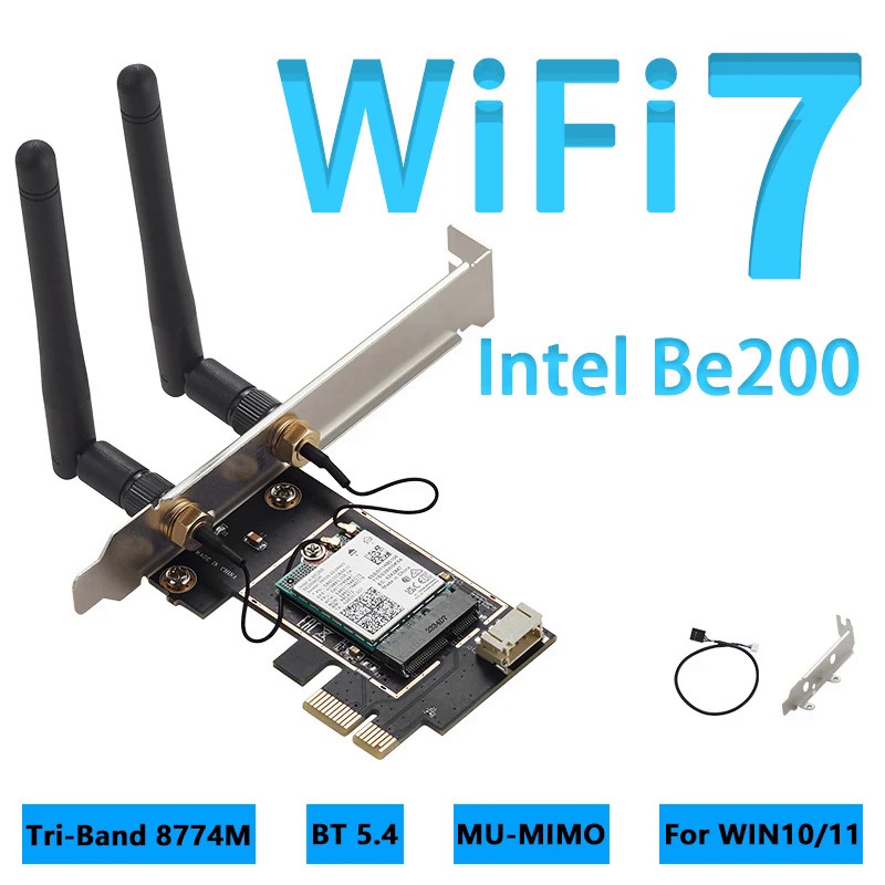 Para Intel BE200 WIFI7 PCIE WiFi 7 Placa de rede PCI Express 4.0 X1 Bluetooth sem fio BT5.4 802 ...