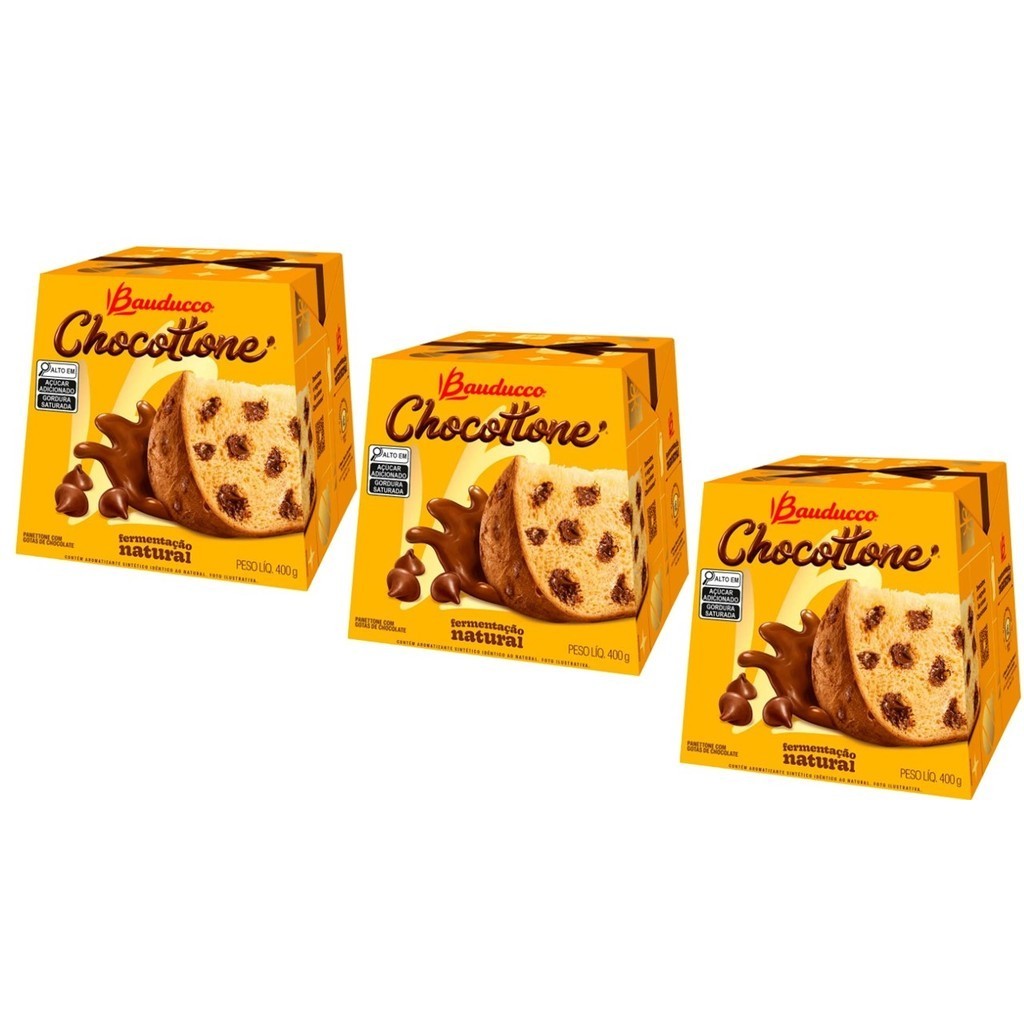Kit 3 Chocottone Bauducco 400g Panettone Com Gotas De Chocolate 400