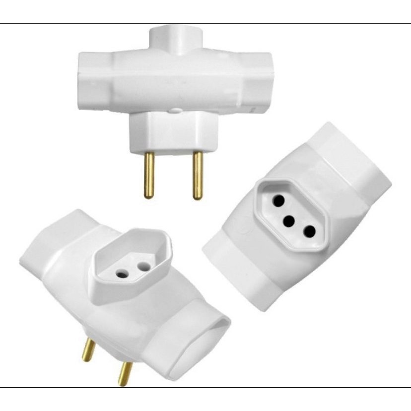 Adaptador T Benjamin 2 Pinos 3 Saídas Universal PADRÃO NOVO - Faz a Boa!