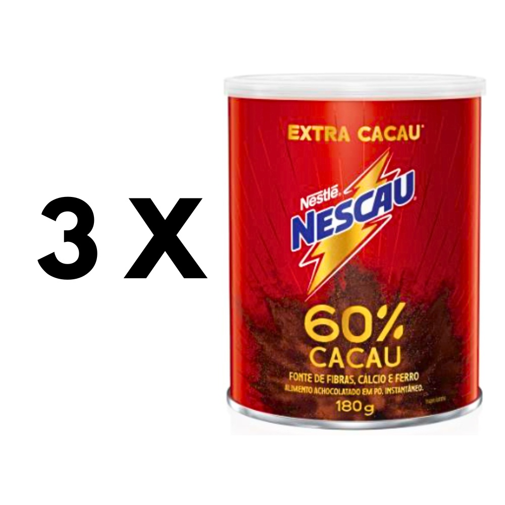 Kit Nescau Achocolatado Em Pó 60% Cacau NESTLÉ 180g Cd - 3un | Shopee ...