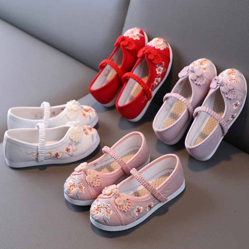 Sapatos Tradicionais Bordados Kids Girl Style Flower Princess Flats ...