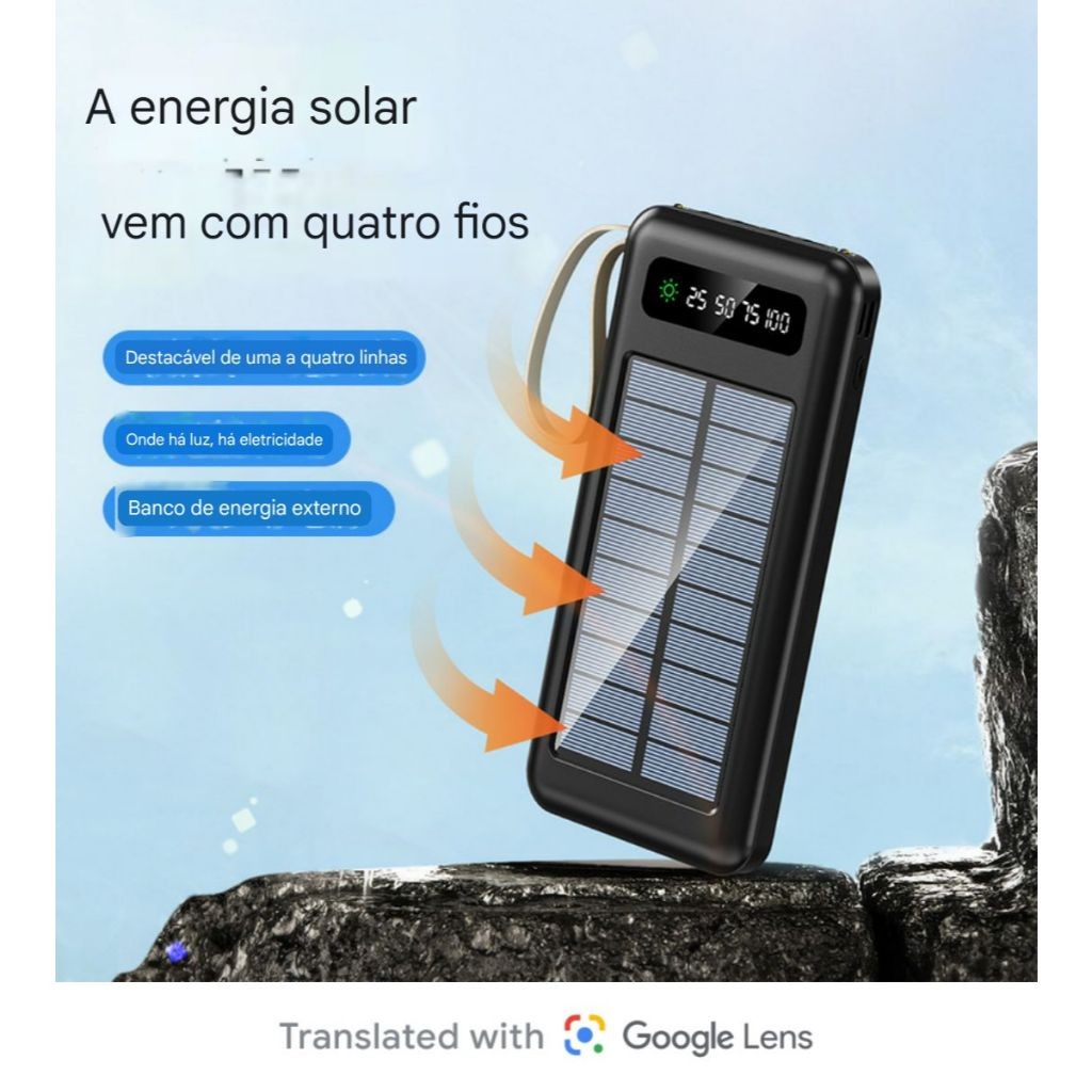 Carregador Portátil Power Bank Solar 10.000mah Com cabos 5 Em1 LED ...