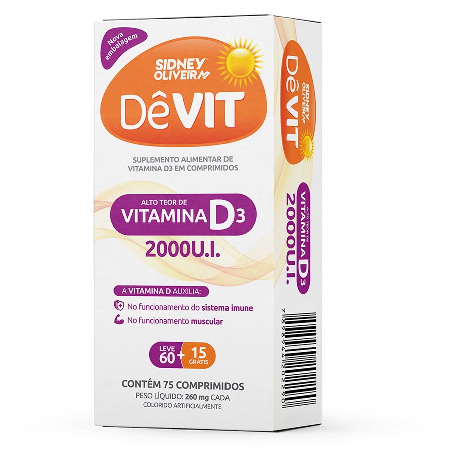 VITAMINA D3 2000UI DÊVIT LEVE 60 COMPRIMIDOS + 15 GRÁTIS SIDNEY ...