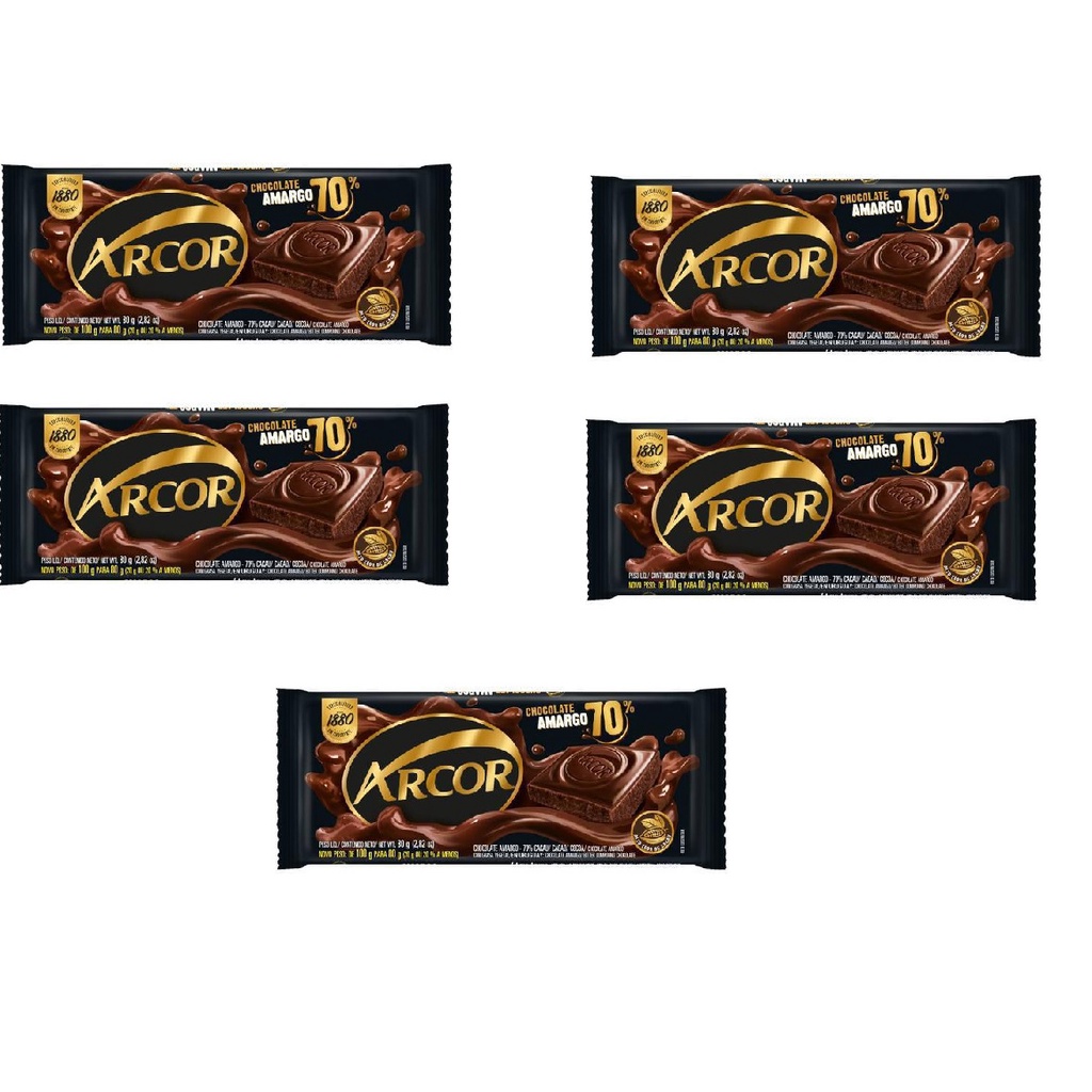 Kit 10 Tabletes Arcor 70% meio amargo 80G cada ARCOR | Shopee Brasil