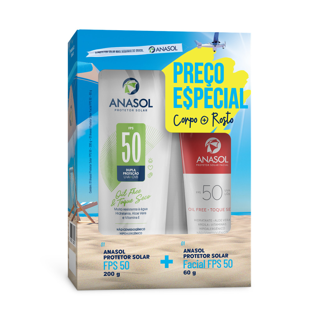 KIT ANASOL PROT SOLAR FPS 50 200 G + ANASOL PROT SOLAR FACIAL FPS 50 60 G | Shopee Brasil