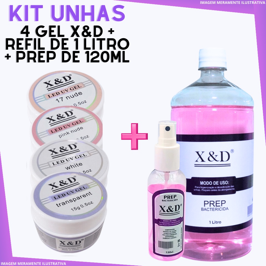 Kit 4 Gel X&D 15g + Prep de 1 Litro + Prep de 200ml para Unhas | Shopee ...
