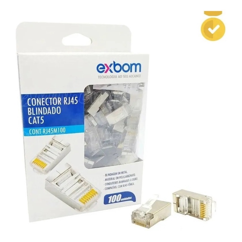 Conector Macho Rj45 Cat5 / Cat5e -- Exbom - Pacote C/ 100 Unidades ...