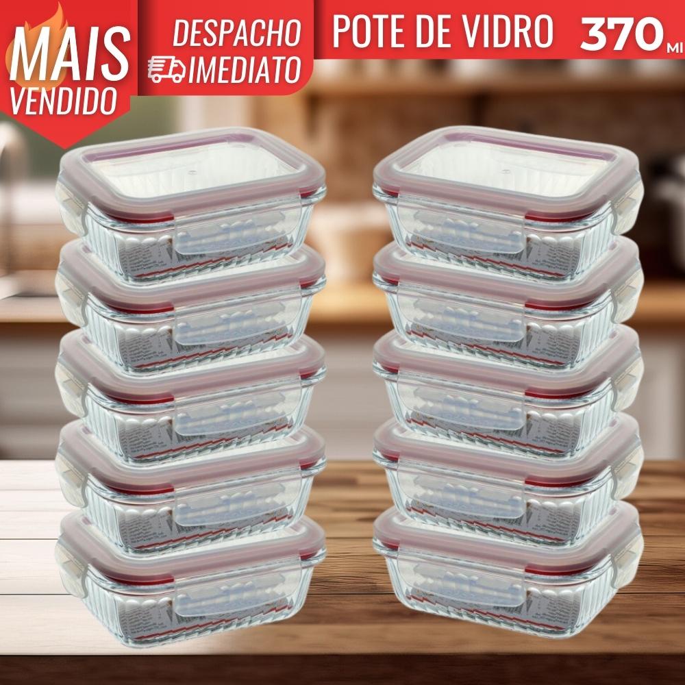 Kit 10 Pote de Vidro Hermético Canelado 370ml Marmita Fitness Freezer Microondas | Shopee Brasil