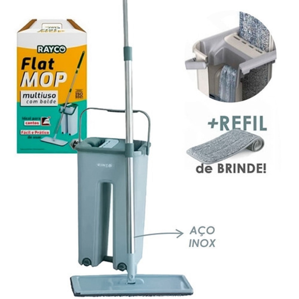 Mop Lava/Seca Flat Multiuso Vertical + Refil Extra Rayco 14870 | Shopee ...