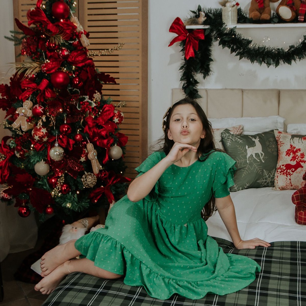 Vestido de Natal GiBella Flocado Emily Verde | Shopee Brasil
