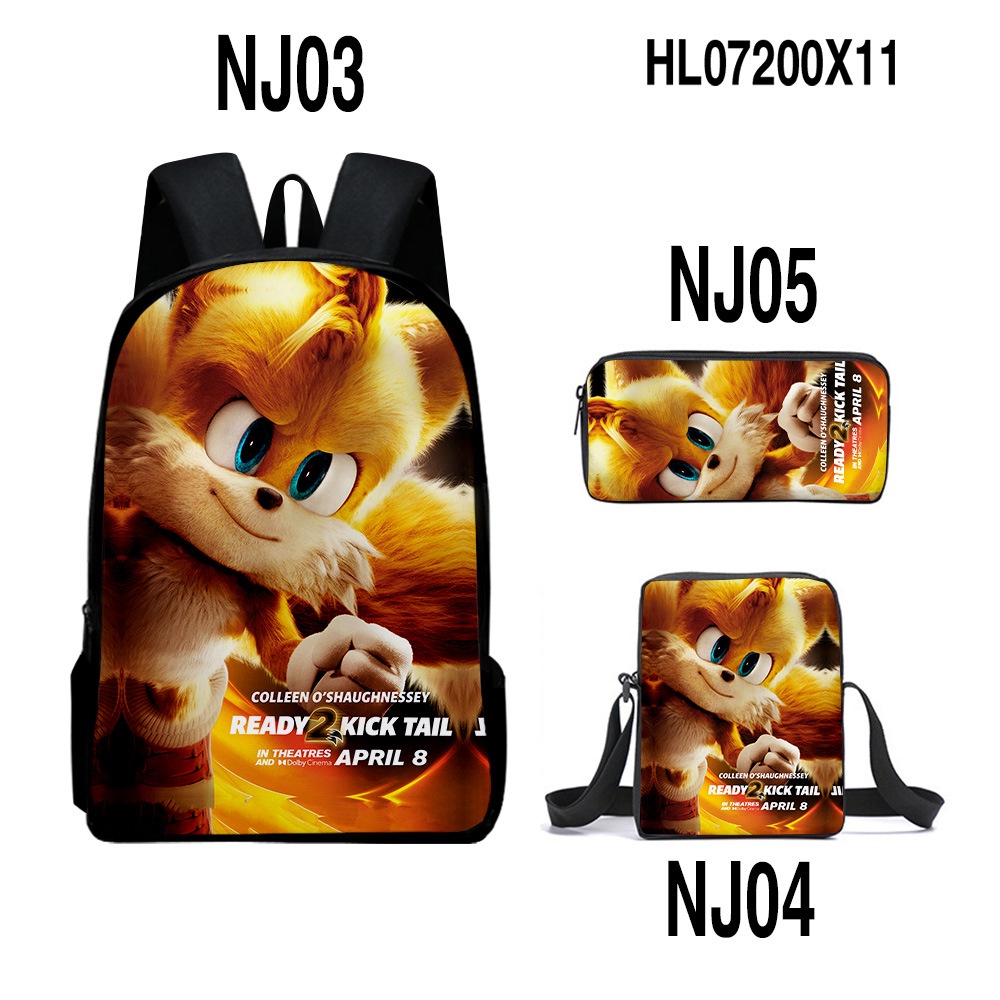 3PC-SET3D Sonic The Hedgehog 2 Movie Backpack Mochila Para O Ombro ...