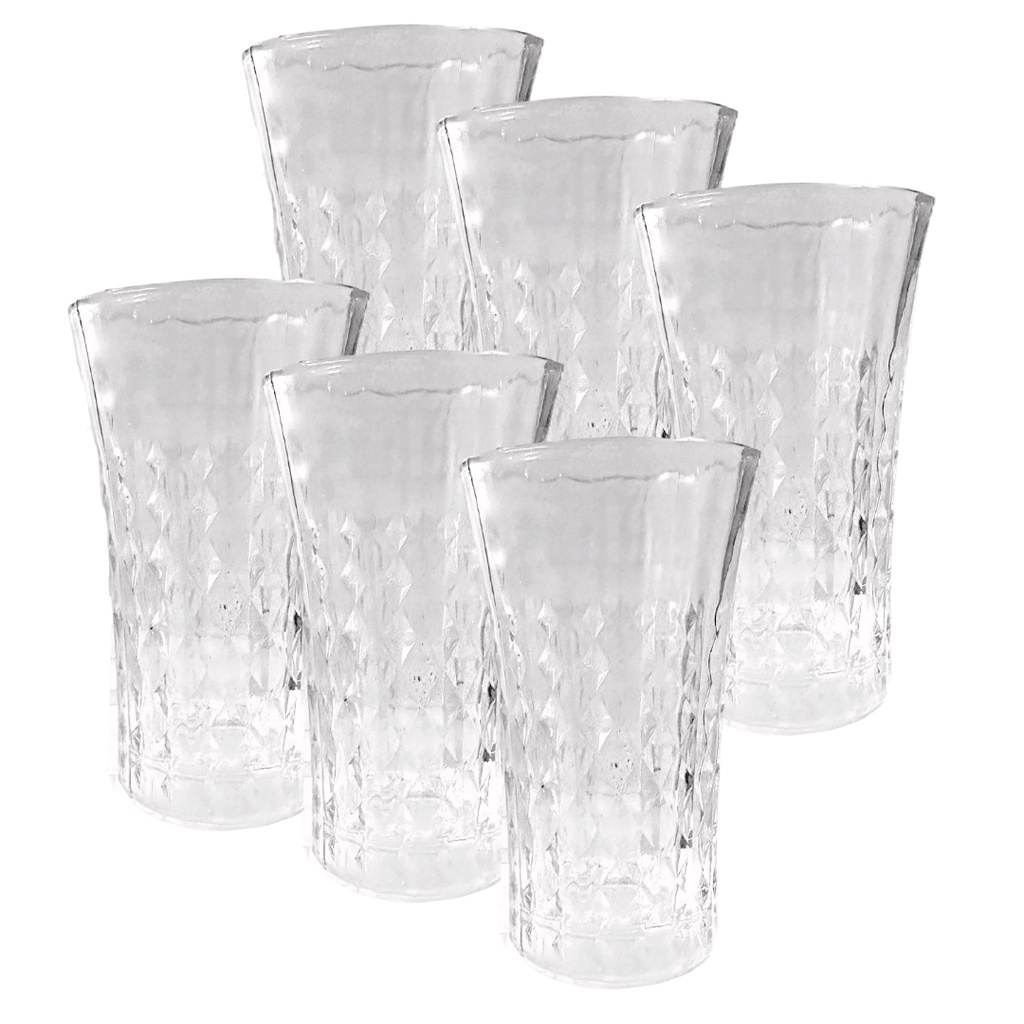 Kit 6 Copos de Vidro Grosso Diamond Diamante Água Suco Long Drink Alto 260ML | Shopee Brasil