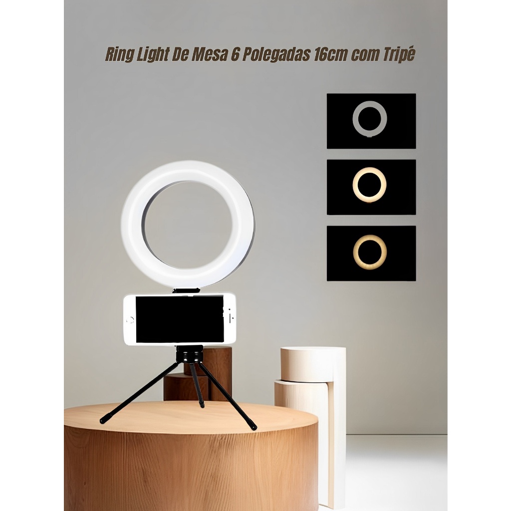 Ring Light De Mesa 6 Polegadas 16cm com Tripé | Shopee Brasil