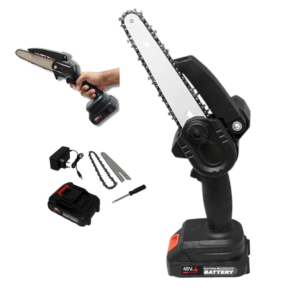 Mini Motosserra Eletrica 48V Sem Fio 6 Polegadas Bateria Recarregavel ...