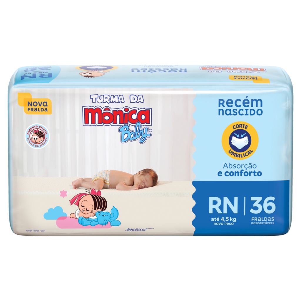 Kit Com 02 Pacotes Fraldas RN - Turma da Mônica - Cada Pacote Com 36 ...