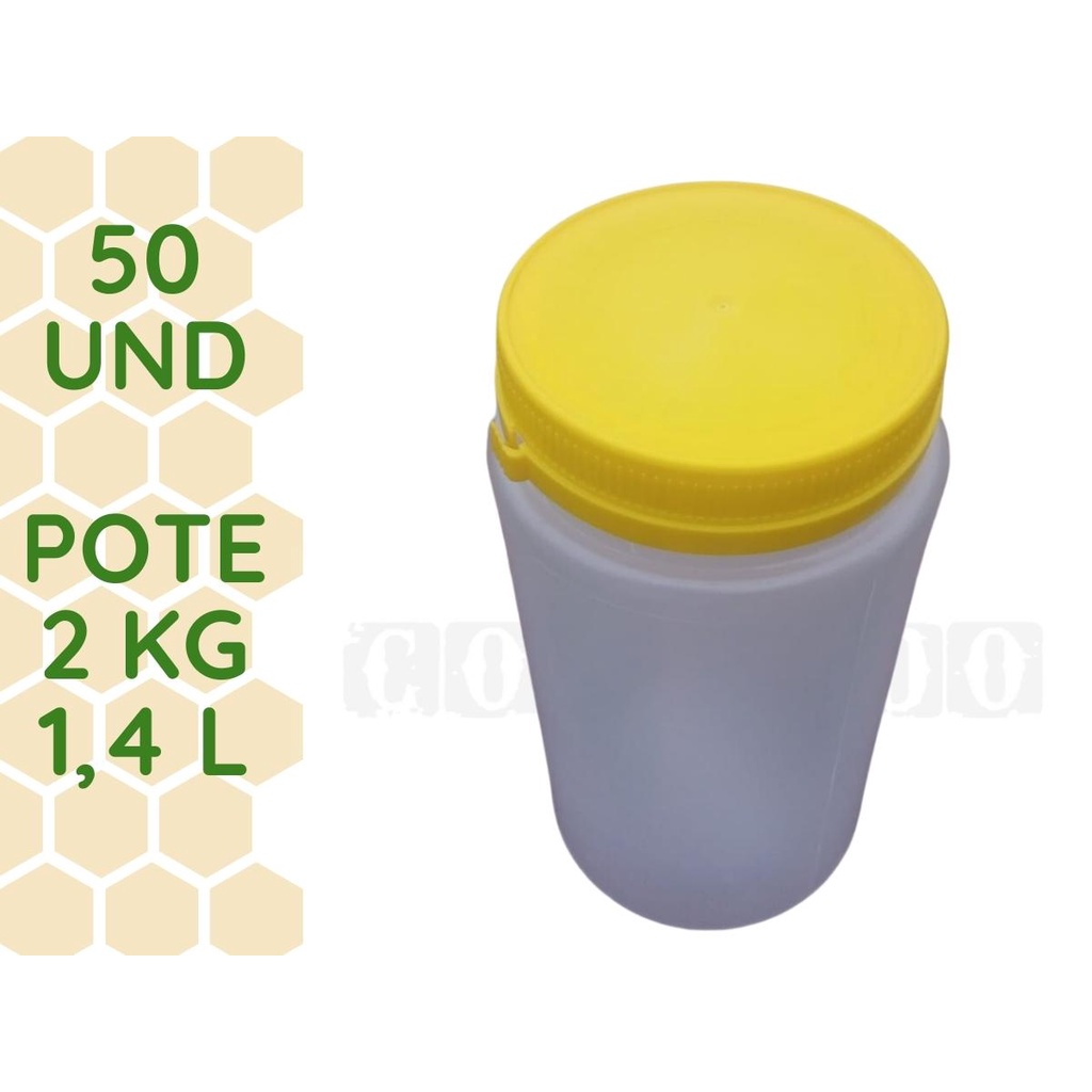 Kit 50un Pote Mel 2 kg Plástico Alimentício Com Tampa Lacre Rosca Potes ...