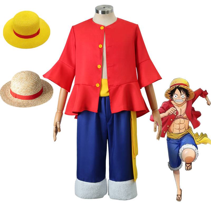 Conjunto Completo Luffy Cosplay One Piece Costume Chapéu De Palha Para ...