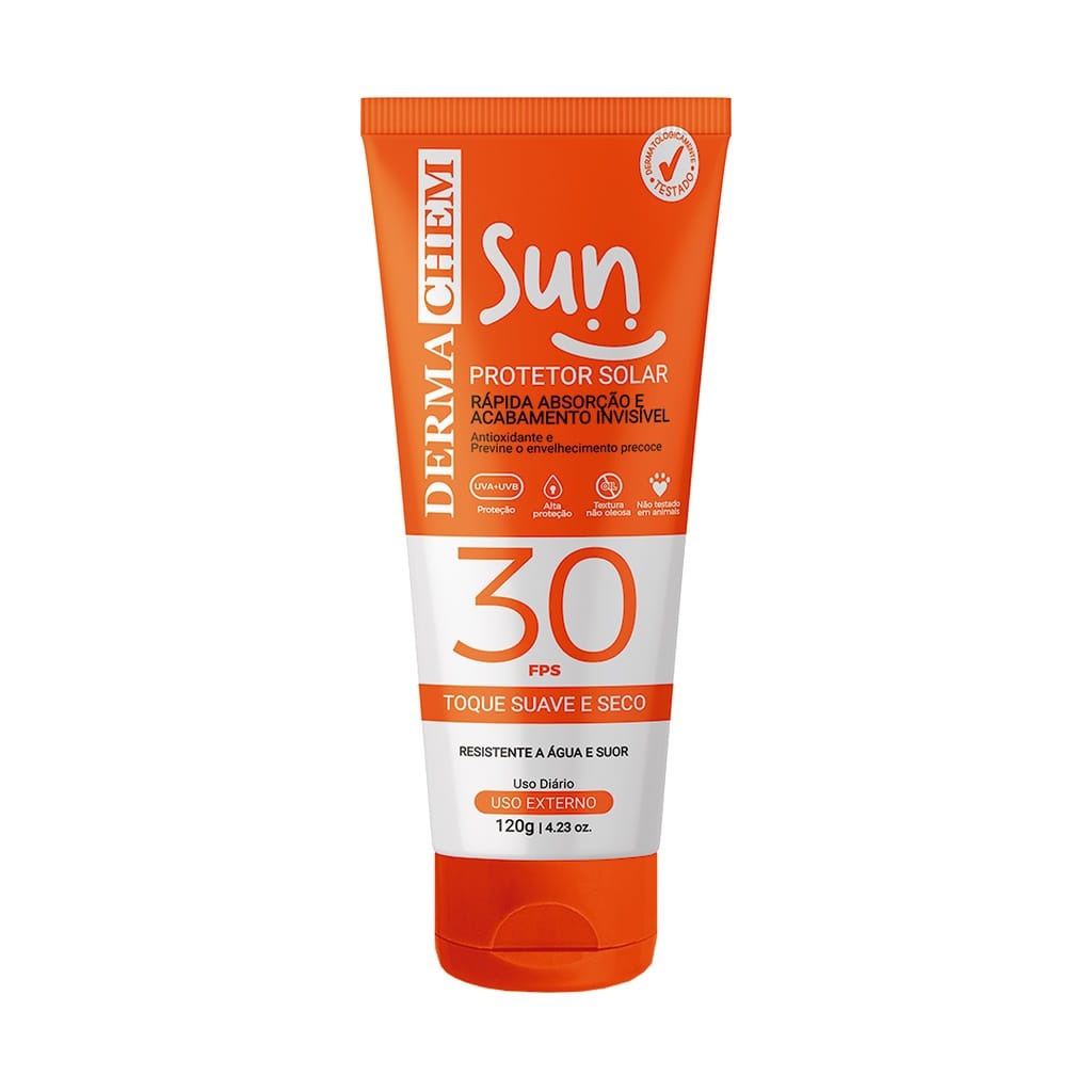 PROTETOR SOLAR SUN 30 FPS DERMACHEM TOQUE SUAVE E SECO | Shopee Brasil