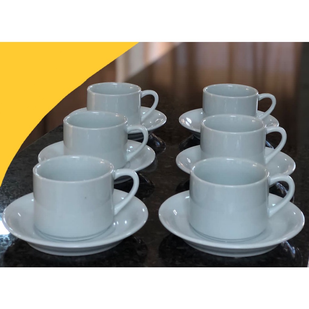Jogo 6 xícaras de Café e Chá com pires - 200 ml Semi-Empilháveis - Porcelana branca | Shopee Brasil