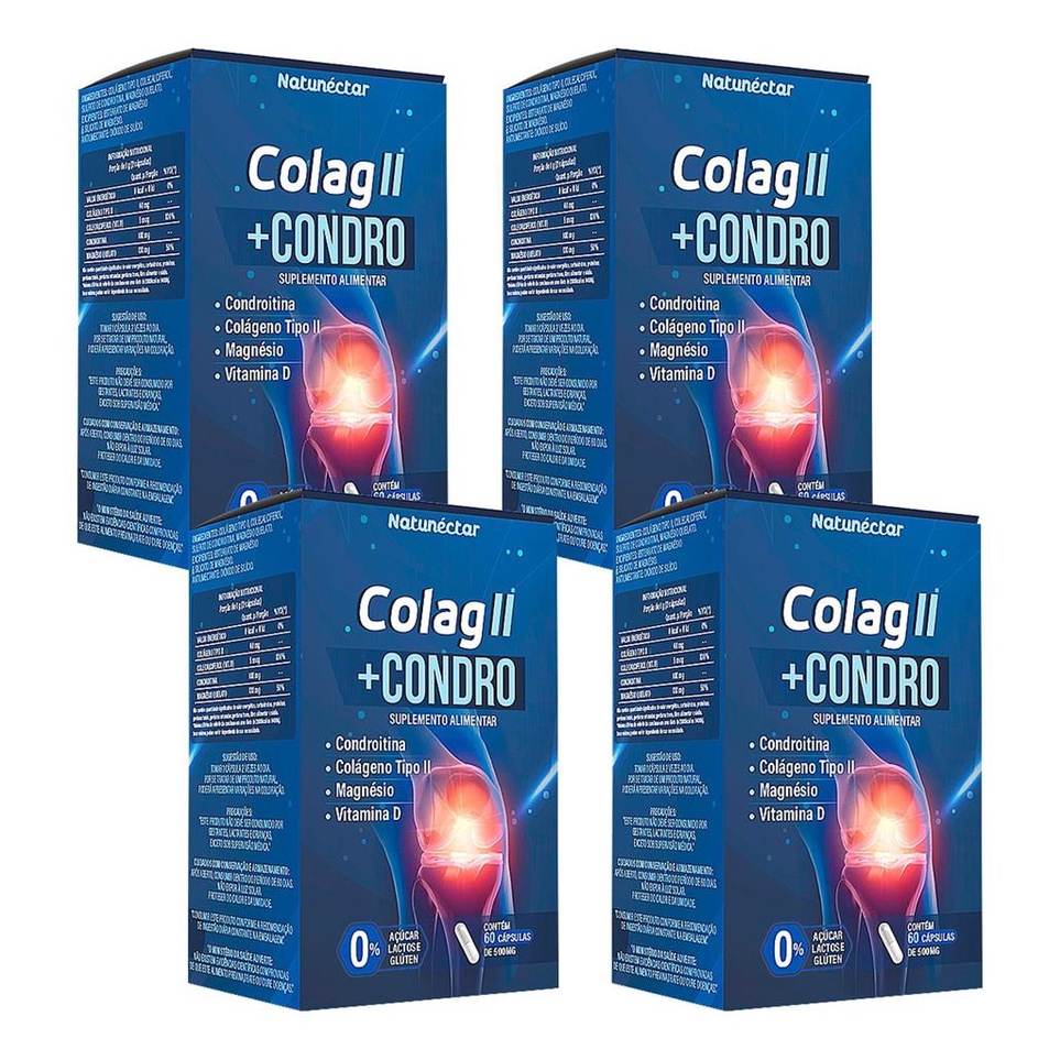 Kit 4 Potes Colag II + Condro Suplemento Alimentar Natural 60 Capsulas ...