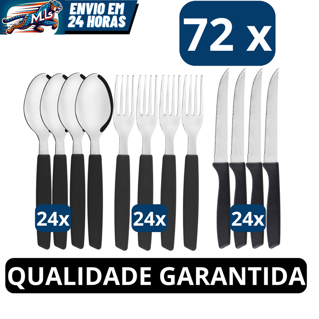 Conjunto de Talher 18/36/72 Peças Preto Inox Premium Para Casa Cozinha ...