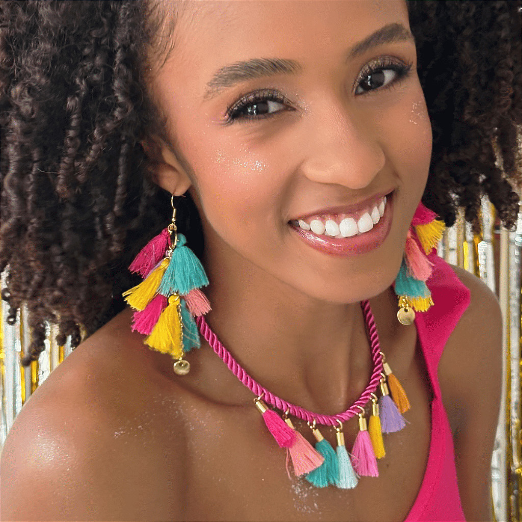 Conjunto Colar e Brinco Carnaval Pom Pom Colorido Festa Folia | Shopee ...