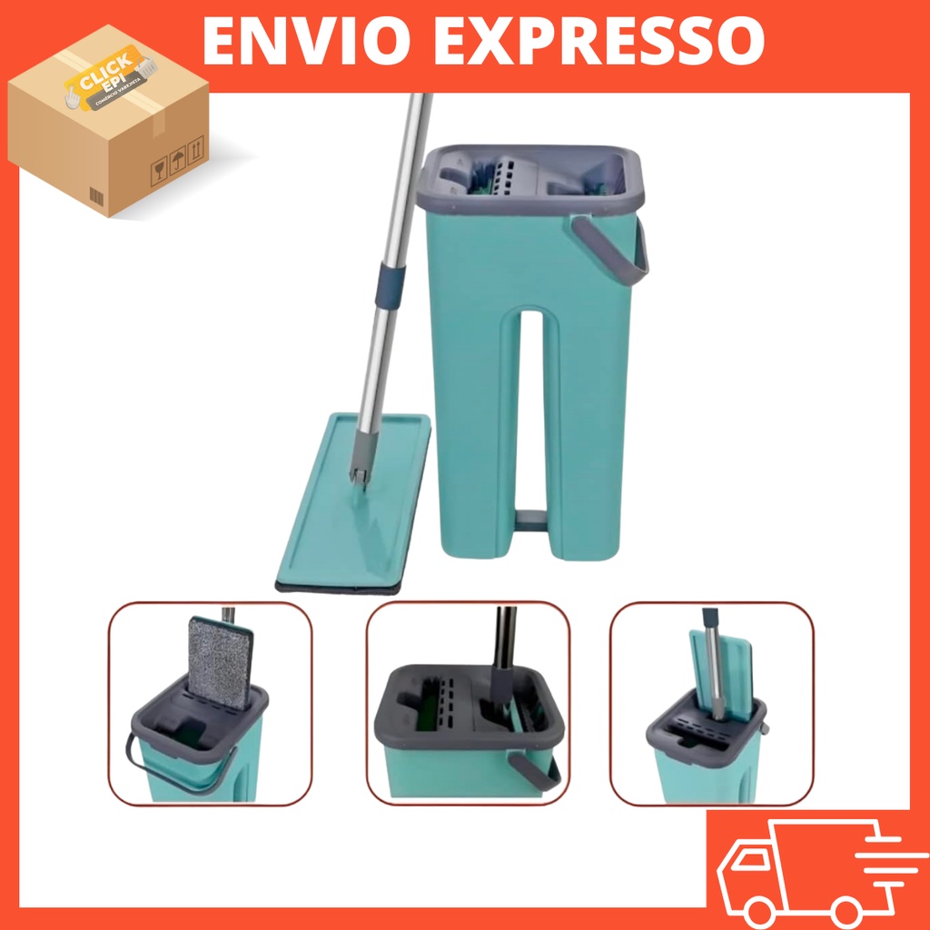 Rodo Mop Flat 2 Refis Esfregão Com Balde Rodo Mágico Lava Seca Tira Pó ...
