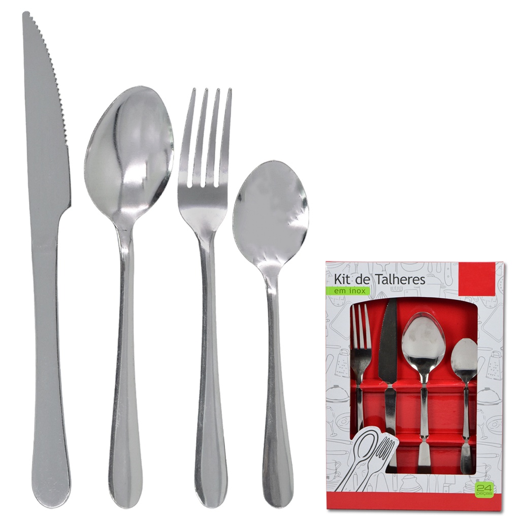 Conjunto de Talheres Moderno 24 Peças Aço Inox P/ Churrasco | Shopee Brasil