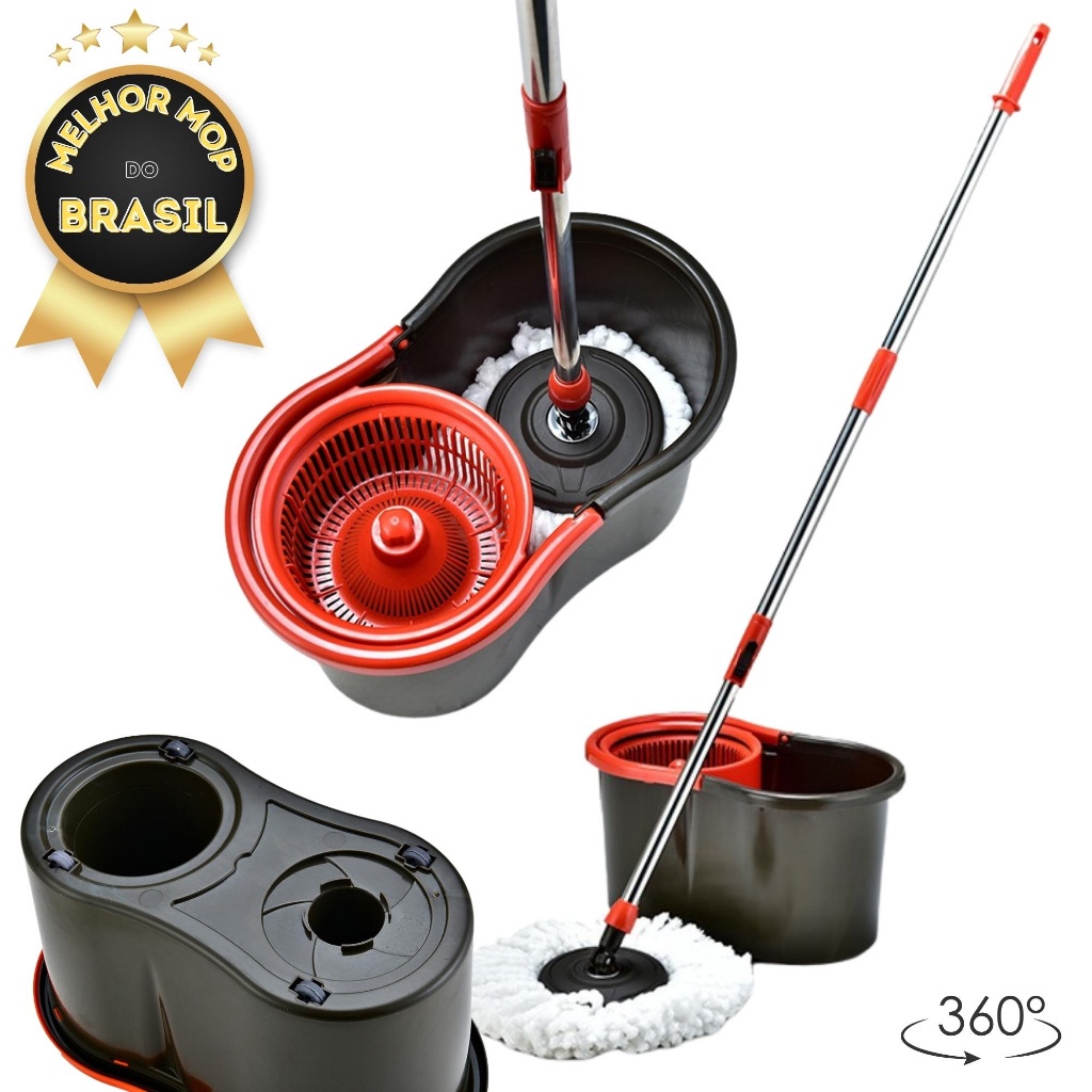 Esfregão Mop Giratório 360° Regulável Balde com Rodinha E Alça Rodo ...