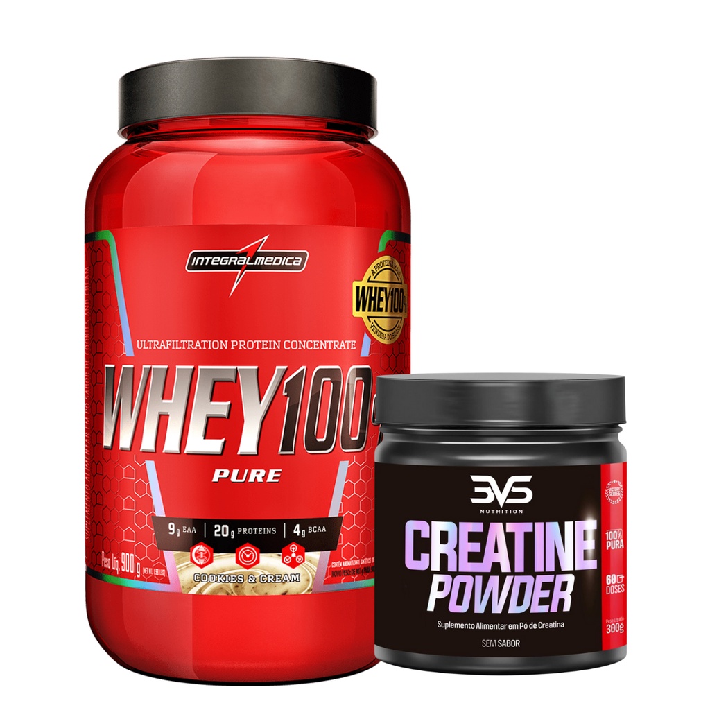KIT | Whey 900g (Cookies) + Creatina 300g | Shopee Brasil