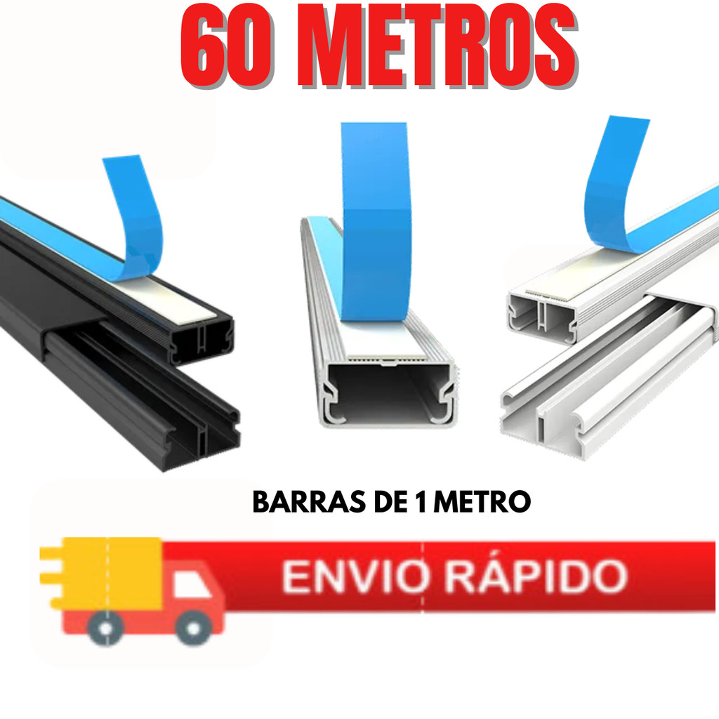 60 Metro Canaleta Organizador de Fios 20x10mm Sistema X Com Fita ...