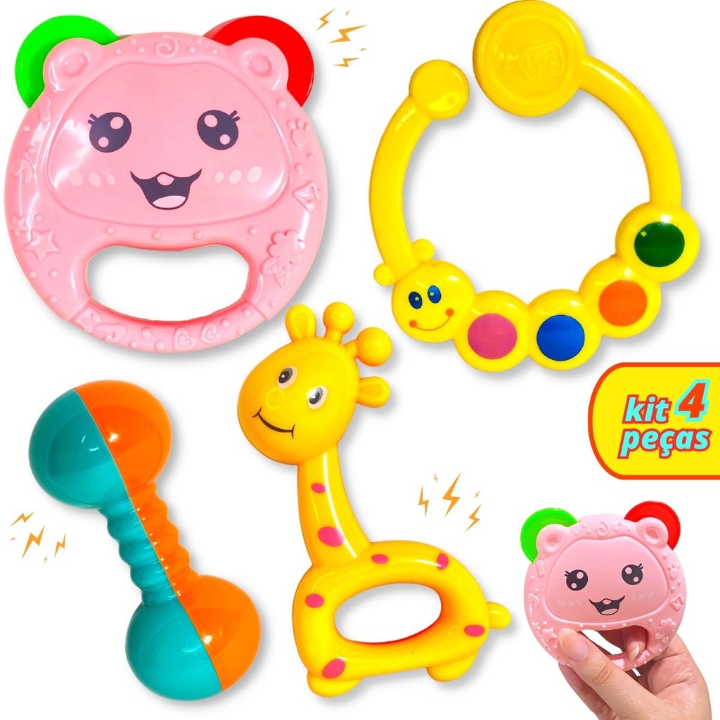 Brinquedo Para Bebê Chocalho Infantil Kit Colorido | Shopee Brasil