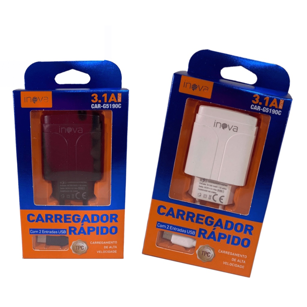 Kit 10 carregadores inova 3.1a tipo c - 2 entradas usb | Shopee Brasil