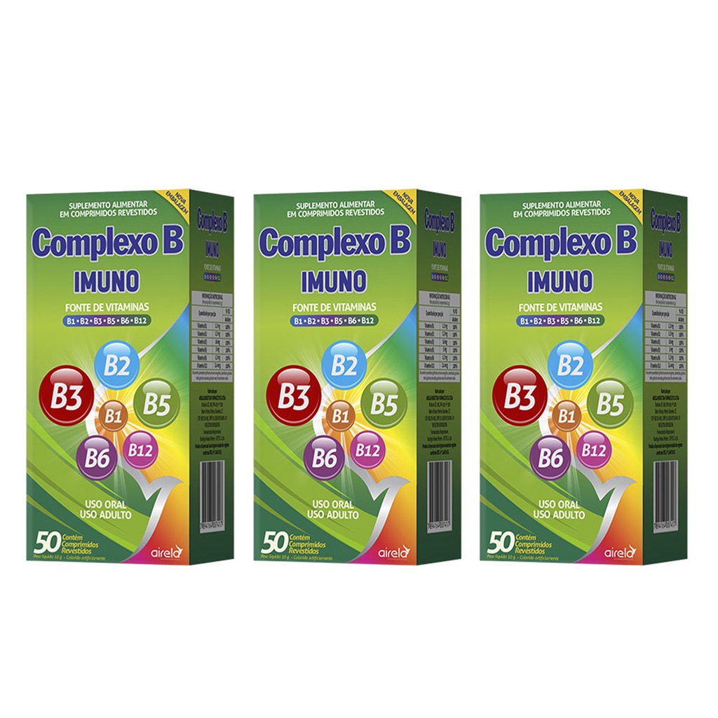 Complexo B Imuno Airela c/ 50 Comprimidos Kit c/ 3 Unidades | Shopee Brasil